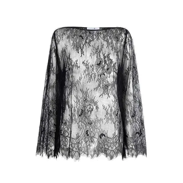 SASHA LA MER Bianca Lace Top, Color Whisper - Black