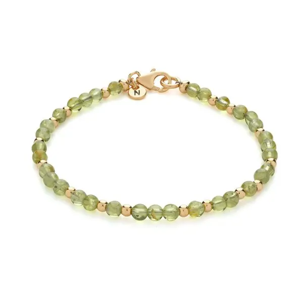 NELLOU JEWELLERY Jewel Bead August Birthstone Bracelet Gold Plated Sterling Silver Peridot - Green