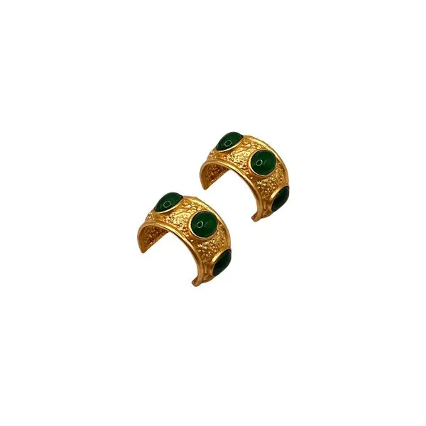 LES REINES Emerald Crown Hoop Earrings 24k Gold Plated - Green
