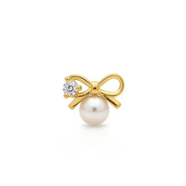 ANGEL BAROCCO Sterling Silver Bow Freshwater Pearl Earrings - Gold