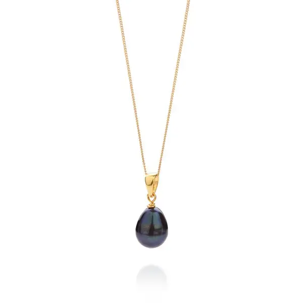 NELLOU JEWELLERY Blue / Grey Ellen Mini Peacock Pearl Drop Necklace Gold Plated Sterling Silver - Blue/grey