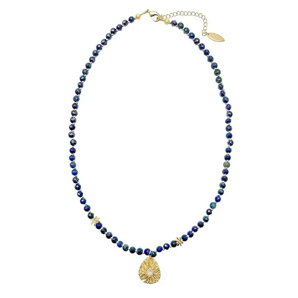 FARRA Dainty Lapis With Zircon Inset Pendant Necklace - Blue