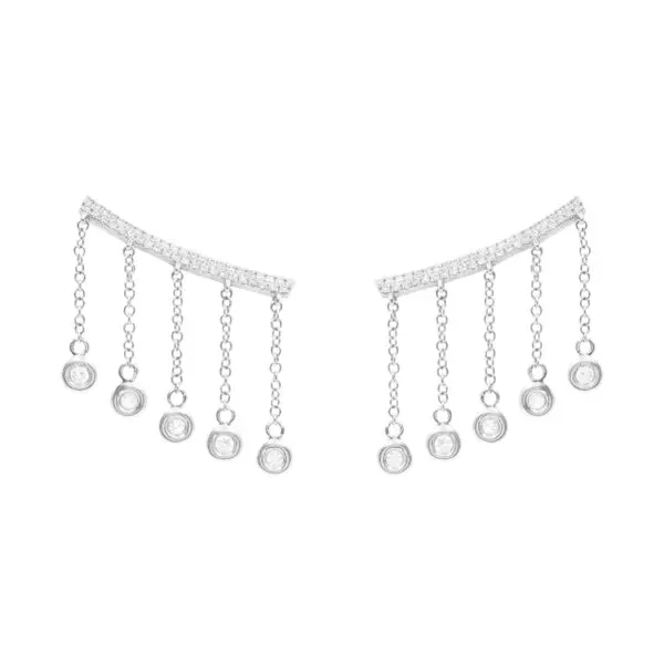 KAMARIA Cleo Ear Crawler Earrings With Crystal Drops - Silver