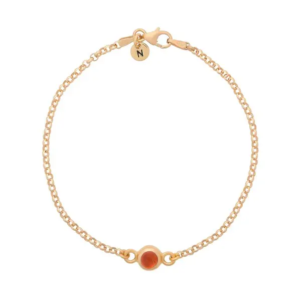 NELLOU JEWELLERY Carnelian Birthstone Gem Dot Bracelet Gold Plated Sterling Silver July - Yellow