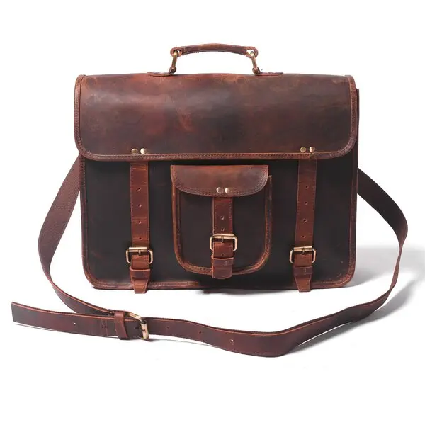 DÖTCH LEATHER Leather Messenger Laptop Briefcase- Loculus - Brown