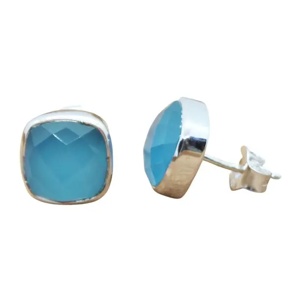 HARFI Silver / Blue Sterling Silver Blue Chalcedony Gemstone Crystal Earrings - Silver/blue