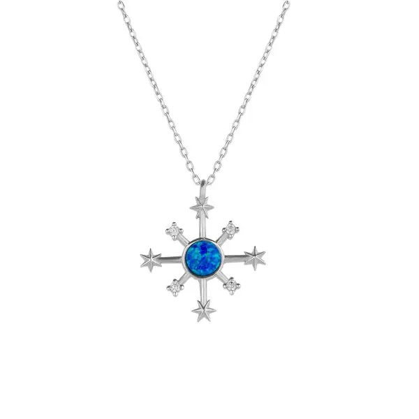 SPERO LONDON Opal Ship Wheel High Quality Sterling Pendant Necklace - Silver