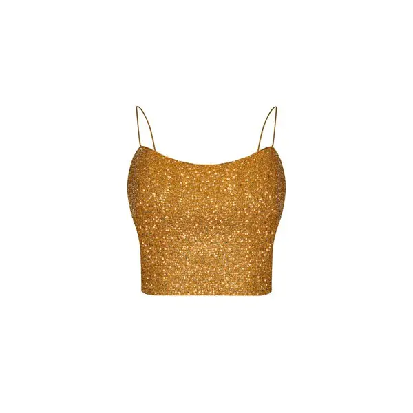 ELSAVA Lina Yellow Sequin Top - Gold