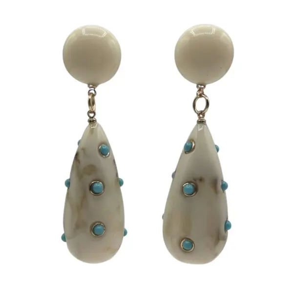 MICHAEL NASH JEWELRY Kathryn Ivory And Turquoise Drop Polka Dot Earrings - White