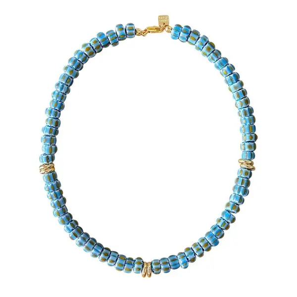 FIRERA ATELIER Turquoise African Glass Bead Necklace - Blue
