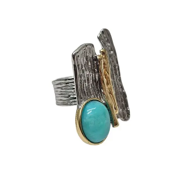 FARRA Amazonite Stone Setting Platinum Statet Ring