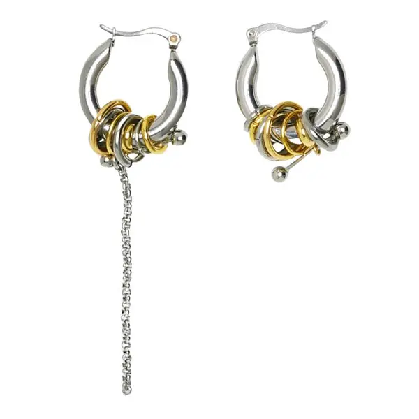 KIREI Silver / Gold Interlock Asymmetric Stainless Steel Hoop Earrings - Silver/gold