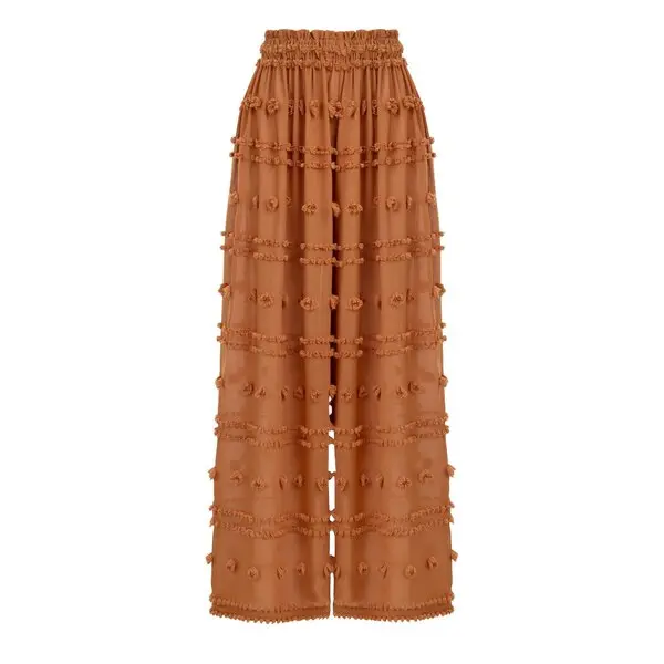 LILAMIE Capri Loose Fit Elastic Waist Long Summer Pants-brick - Orange