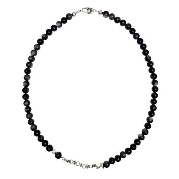 FARRA Obsidian With Silver Chain Necklace - Black