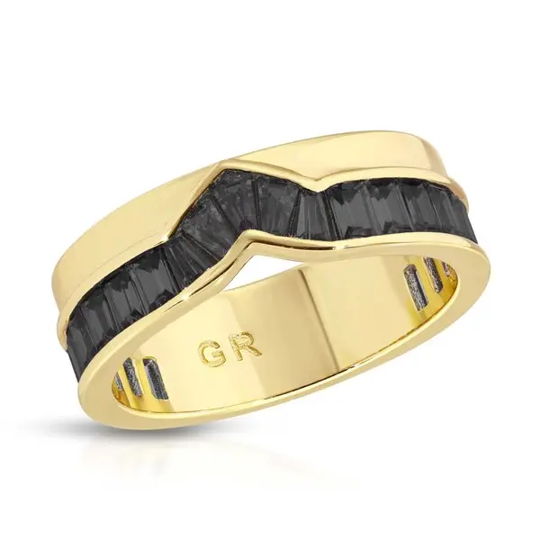 GLAMROCKS JEWELRY Peak Baguette Band Ring- Black - Gold