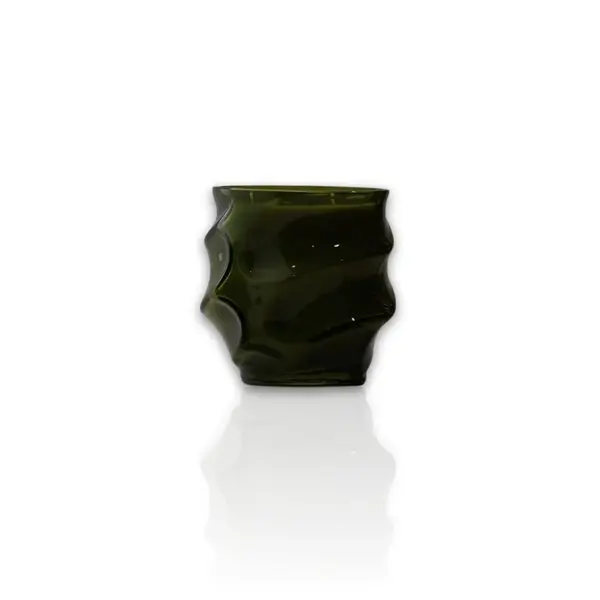 MARLETH Large Handblown Glass Candle Holder – Green Wave Form - Black