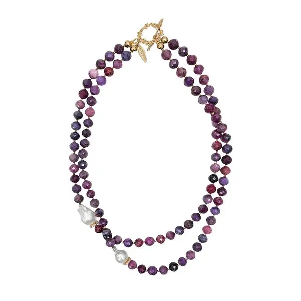 FARRA Ruby With Baroque Pearls Double Layers Necklace