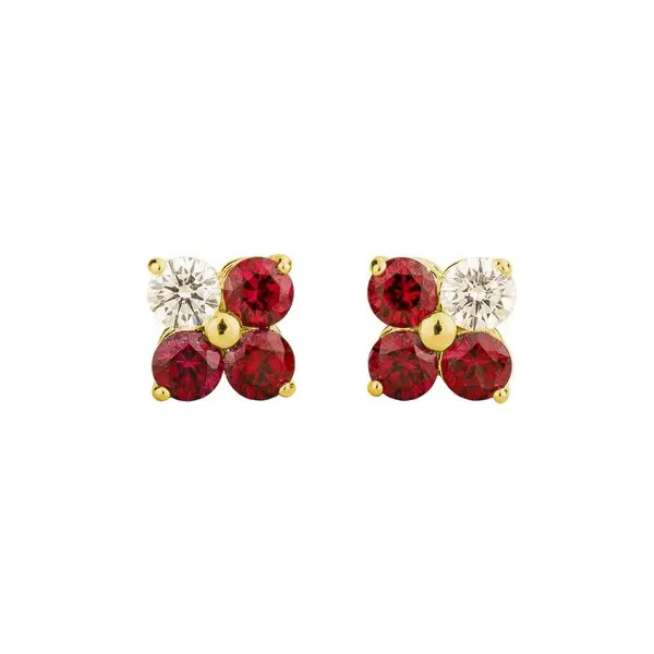 JUVETTI  Gold / White / Red Clover Ruby & Diamond Earrings In Gold - Gold/white/red