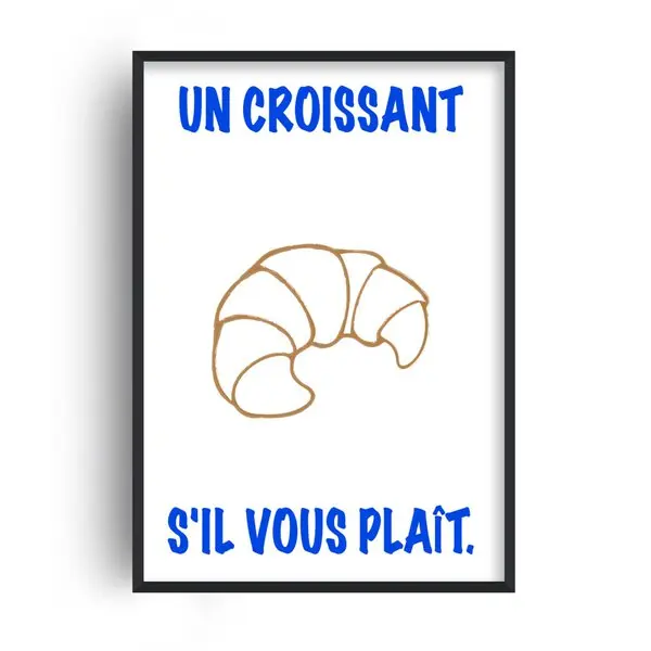 FANCLUB Un Croissant French Kitchen Retro Inspired Giclée Art Print A2 - Blue