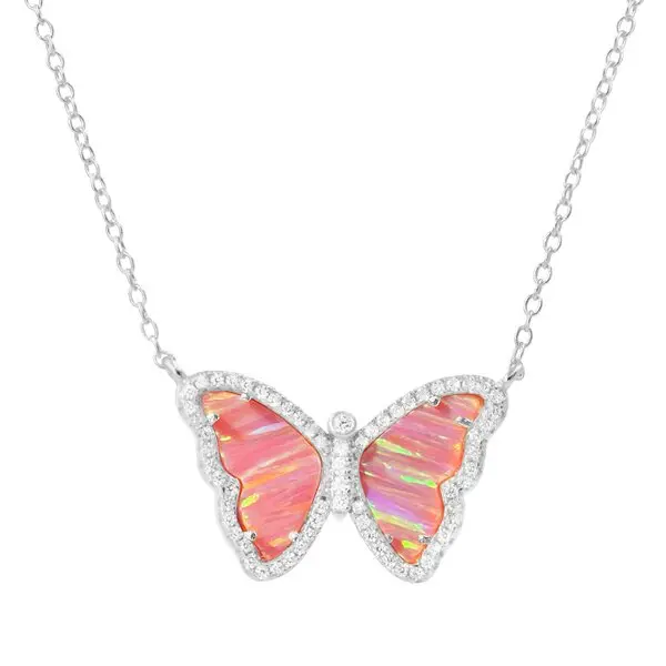 KAMARIA Pink / Silver Opal Butterfly Necklace With Stripes Coral & Silver - Pink/silver