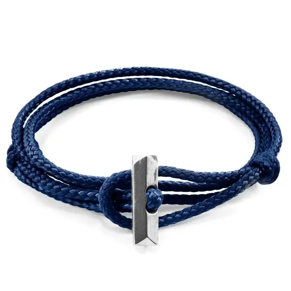 ANCHOR & CREW Navy Oxford Silver & Rope Bracelet - Blue