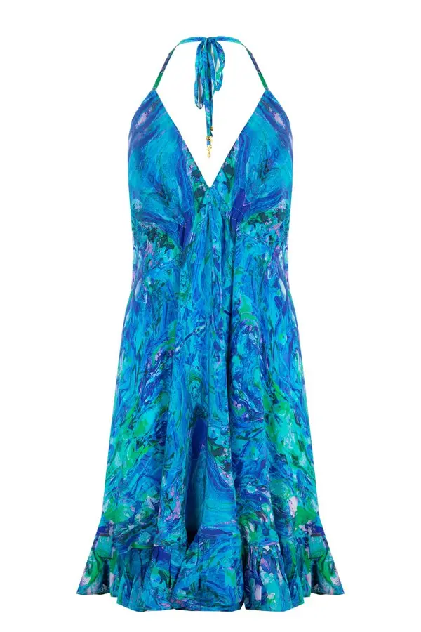 SOPHIA ALEXIA Turquoise Glow Silk Mini Ibiza Dress - Blue