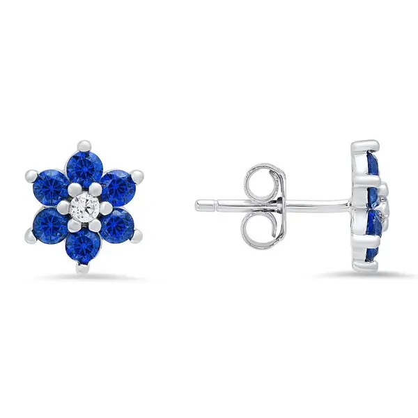 KYLIE HARPER Petite Sapphire Floral Stud Earrings In Sterling Silver - Blue