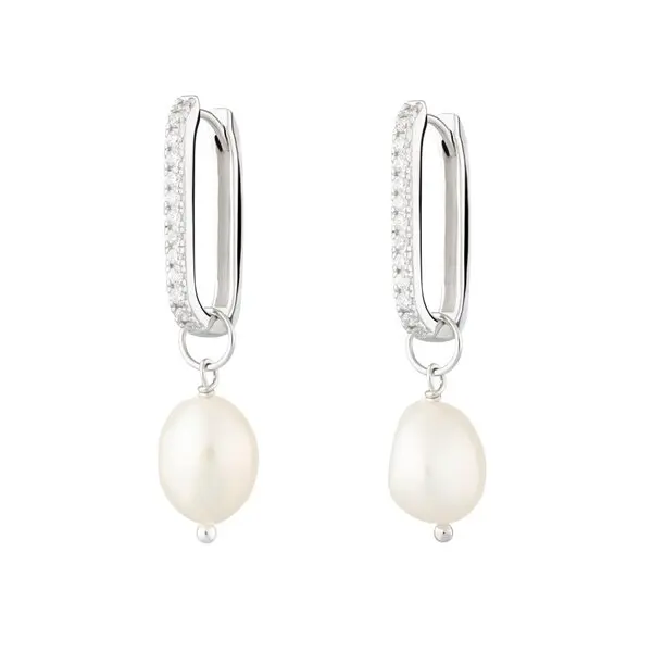 SCREAM PRETTY Sparkle Oval Hoop Earrings With Baroque Pearls - Silver