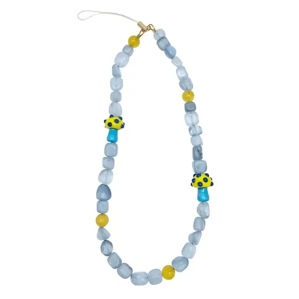 FARRA Irregular Aquamarine With Yellow Mushroom Phone Strap - Blue