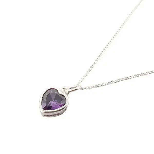 HARFI Mini Heart Amethyst February Birthstone Necklace - Silver