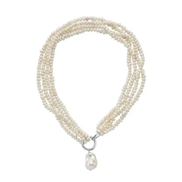 LINYA JEWELLERY Lara Multi Sand Pearl Necklace - Silver