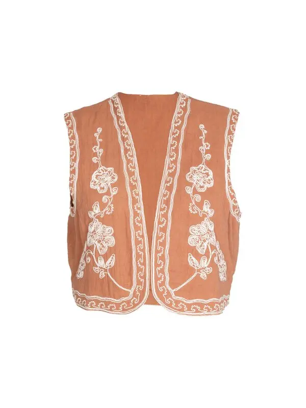 ROSE & NANCY Lisa Embroidered Mocha Waistcoat - Brown