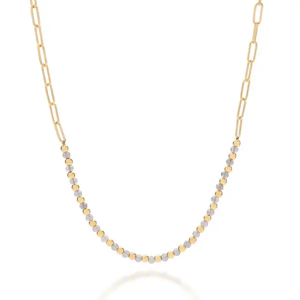 NELLOU JEWELLERY Labradorite Gem Shine Necklace Gold Plated Sterling Silver - Grey