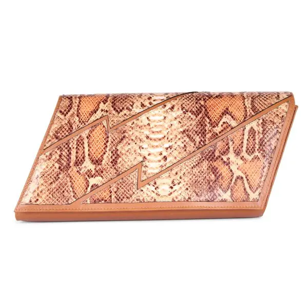 TERRY DE HAVILLAND Faux Snake Clutch Bag - Brown