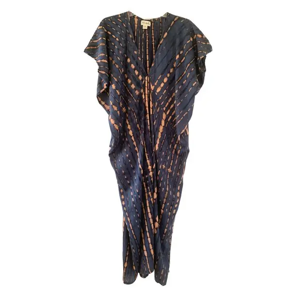Pink Haley Madella Hand Dyed Kaftan Dress In Deep Sea - Blue