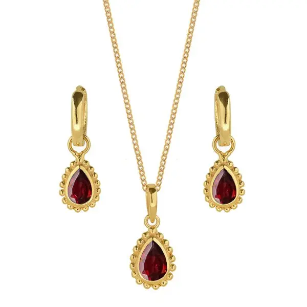 CHARLOTTE'S WEB JEWELLERY Gold / Red January Birthstone Gold Necklace And Earring Set Garnet - Gold/red