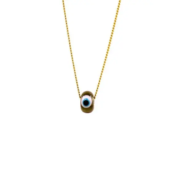 1610ISTANBUL Evil Eye Coal Necklace - Gold