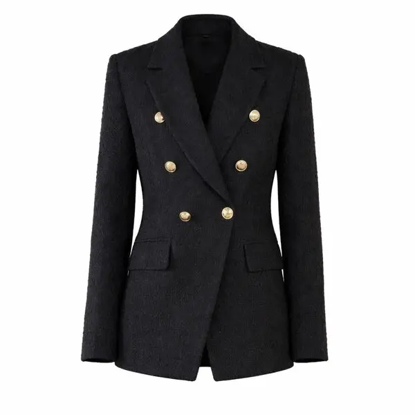 NUVV COLLECTION Modern Casual Button ’s Tweed Jacket - Black