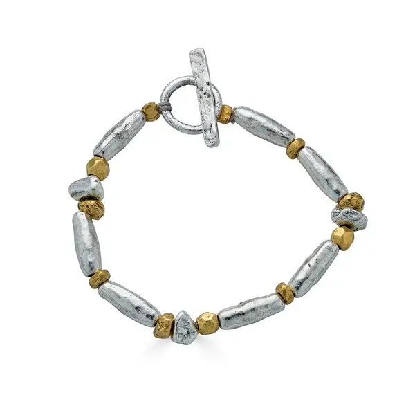 LONI PAUL JEWELRY Silver / Gold Silver Mixed Metal Organic Bead Bracelet - Silver/gold