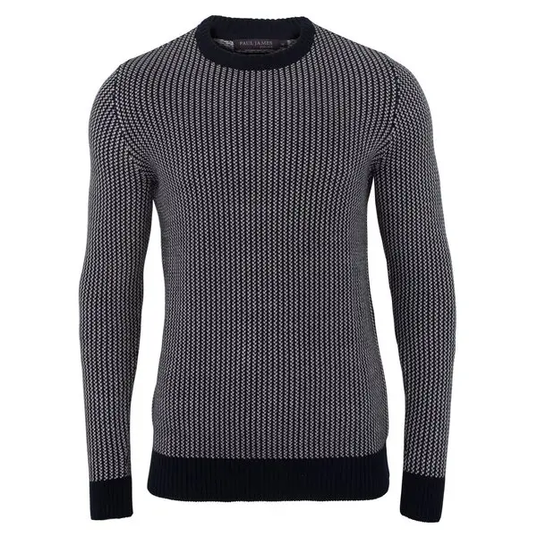 PAUL JAMES KNITWEAR Cotton Fisherman Tuck Stitch Jumper Navy - Blue
