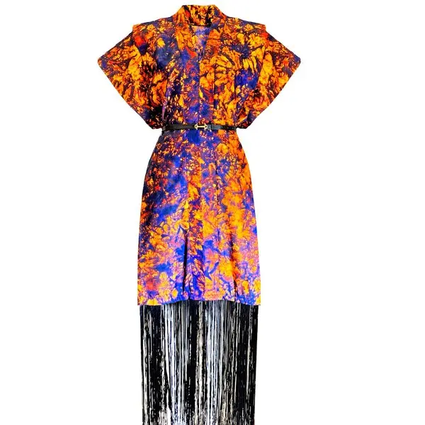 Chuks Collins Ajah Kimono-inspired Oversized Batik Maxi Dress - Orange