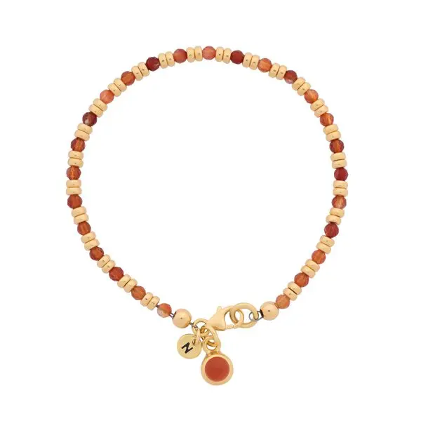 NELLOU JEWELLERY Linear July Birthstone Bracelet Carnelian Gold Plated Sterling Silver - Yellow