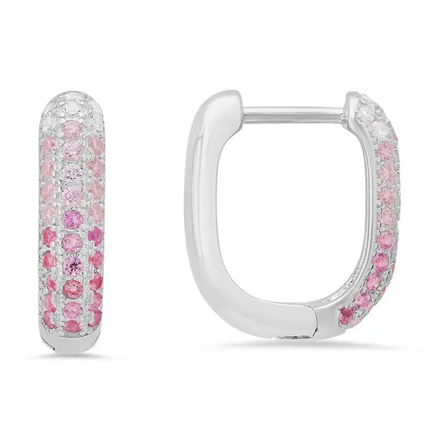 KYLIE HARPER Sterling Pink Ombre Pave Hoop Earrings - Silver
