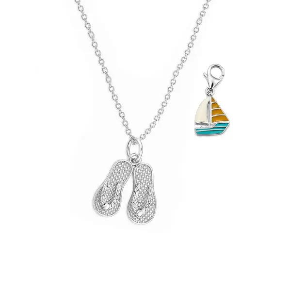 GOLD & HONEY Flip Flop Necklace & Sailboat Charm Set - Silver