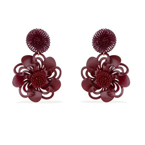 Pat’s Jewelry Deep Pompom Flower Earrings - Red