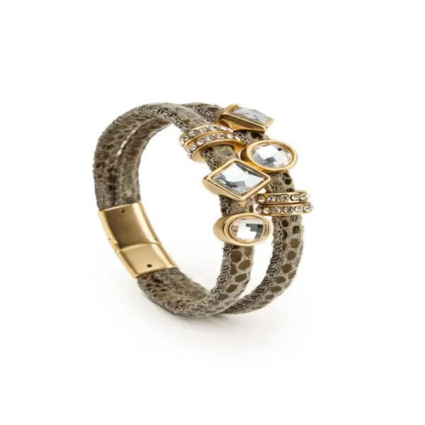 Saachi Bling Charm Leather Scale Beige Bracelet - Brown