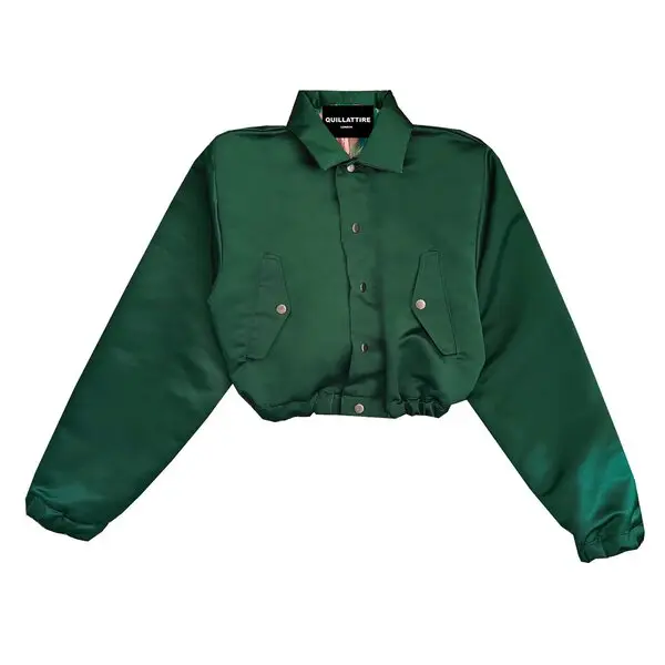 QUILLATTIRE Satin Harrington Jacket - Green