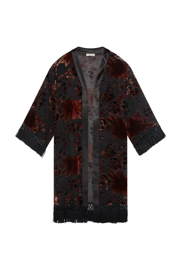 LITTLE LIES Black / Red Rooms On Fire Floral Kimono - Black/red