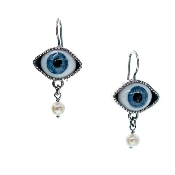 GEM KINGDOM Silver / Blue Eye Love You Earrings Blue Eye - Silver/blue