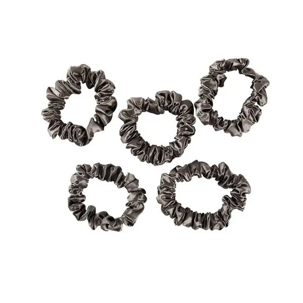 SOFT STROKES SILK Pure Mulberry Silk Mini Scrunchie Set Of Five - Grey